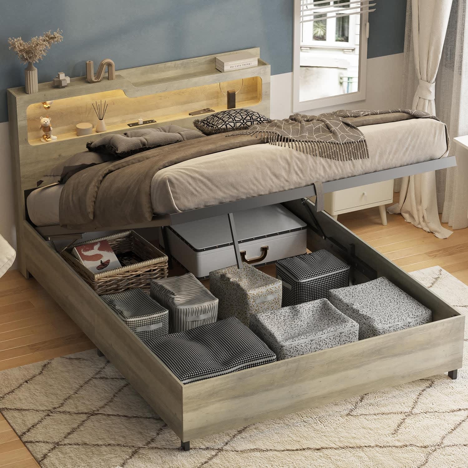Bed frame with storage lift up store