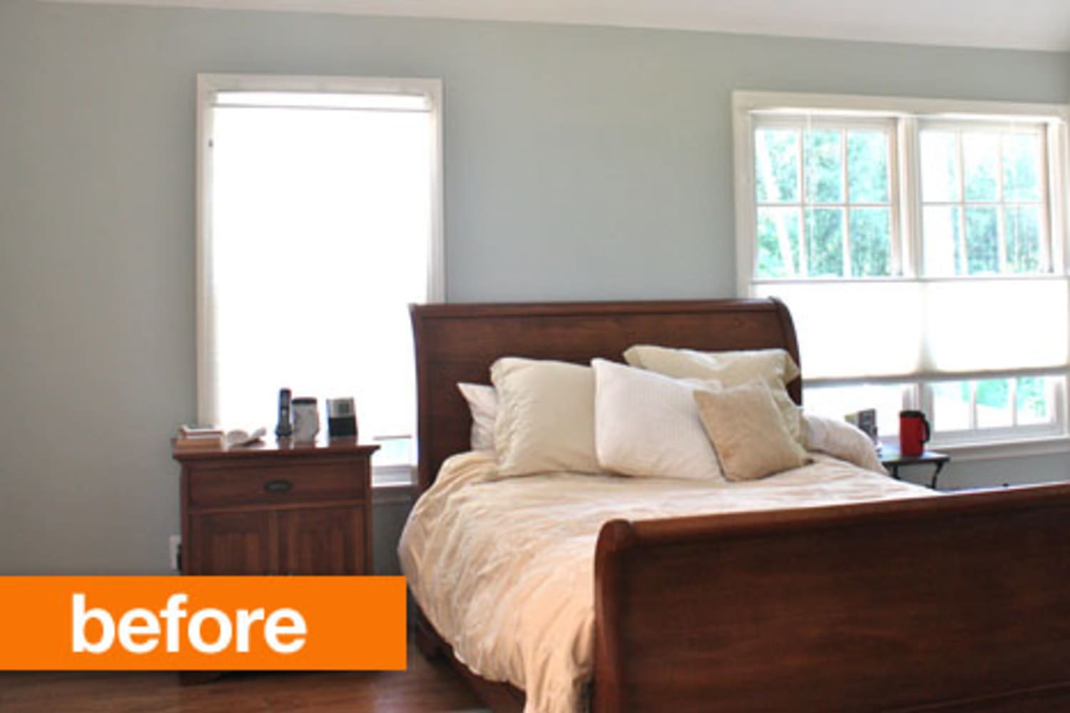 Before & After: Disguising Offset Windows Behind a Bed | Apartment Therapy