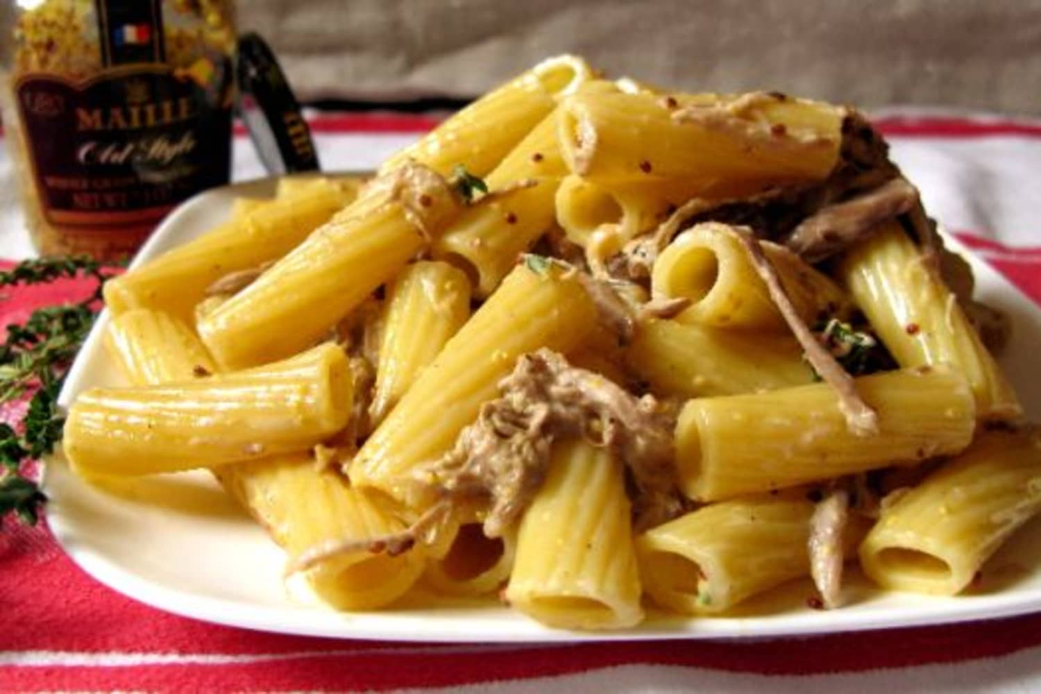 Recipe: Rigatoni with Shredded Pork in Mustard Cream Sauce | The Kitchn