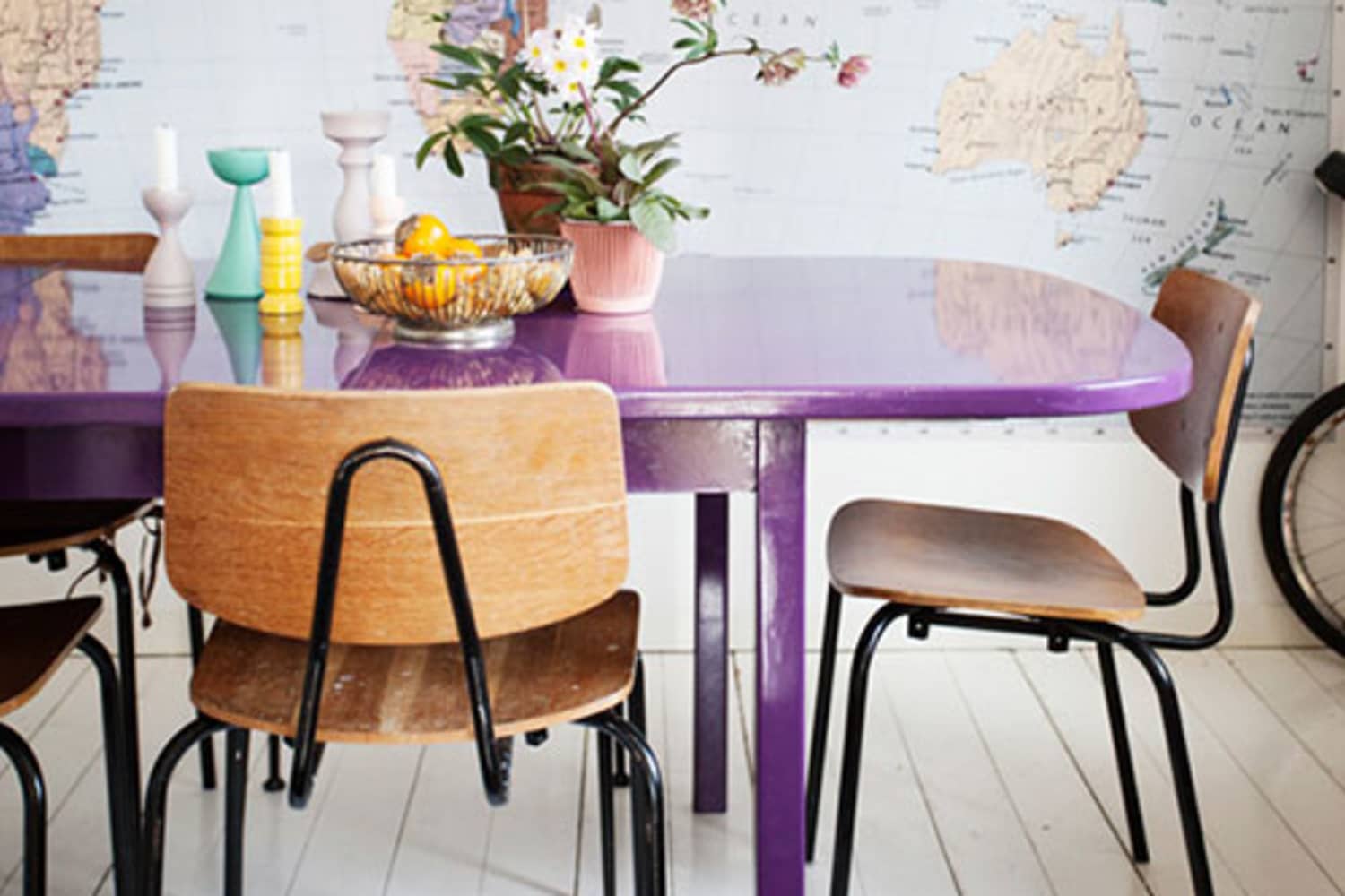 Look! A Huge World Map (and Purple Table) in the Dining Room | The Kitchn