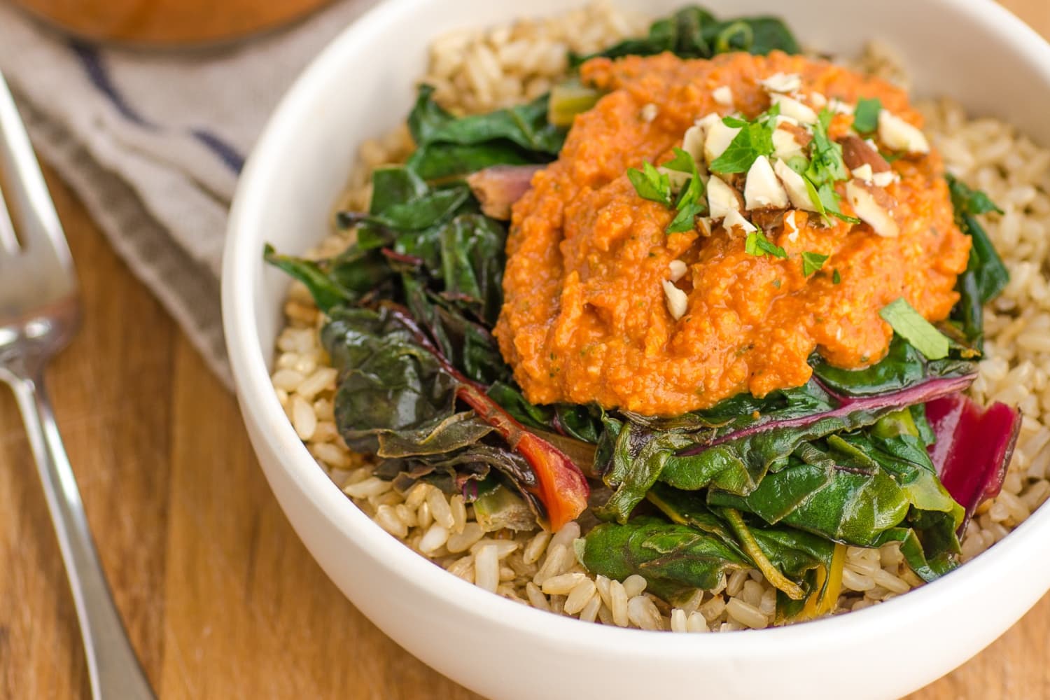 Recipe: Brown Rice Bowl with Chard & Nutty Tomato Romesco Sauce | The ...