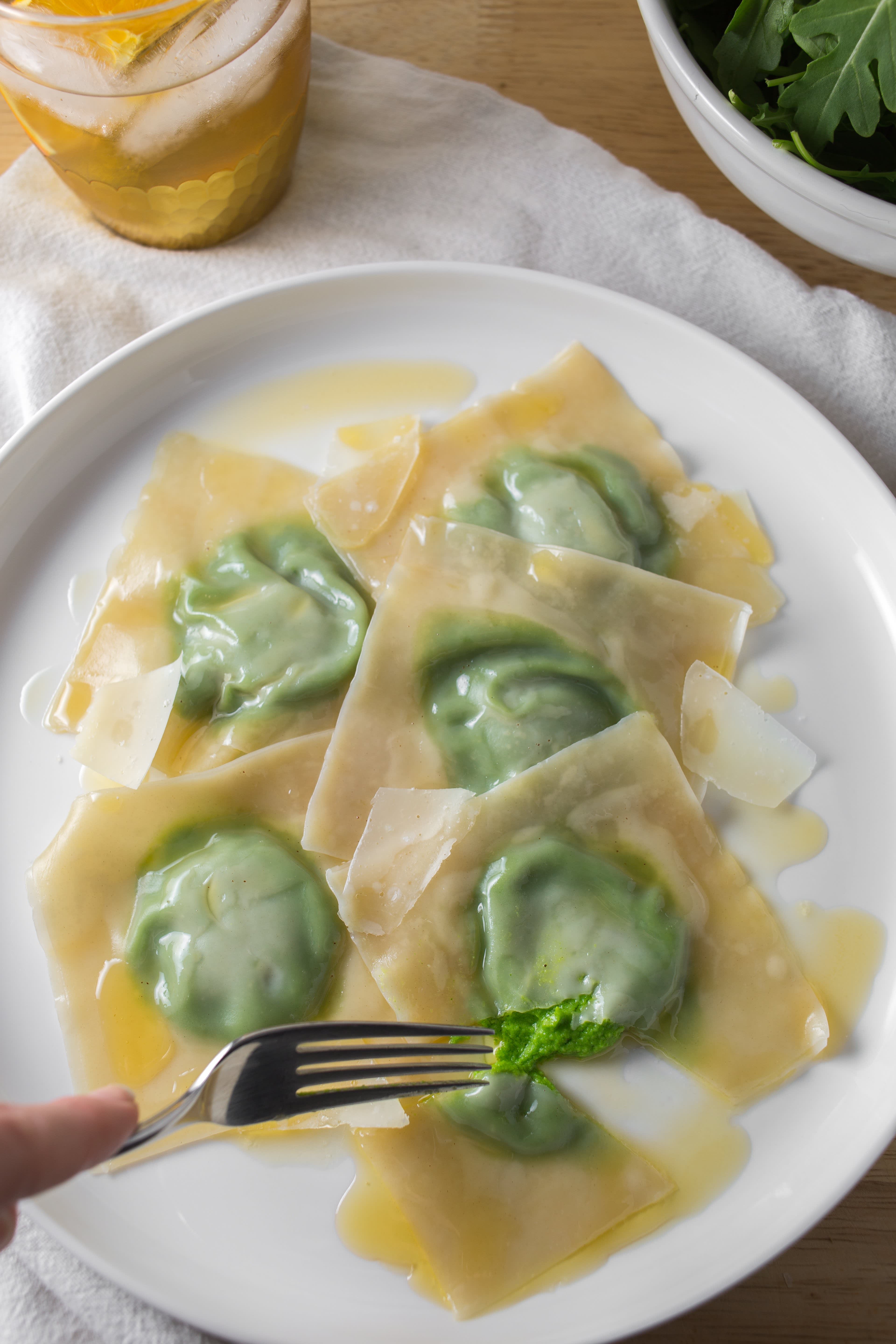 Recipe: Minty Pea & Arugula Wonton Ravioli | Kitchn