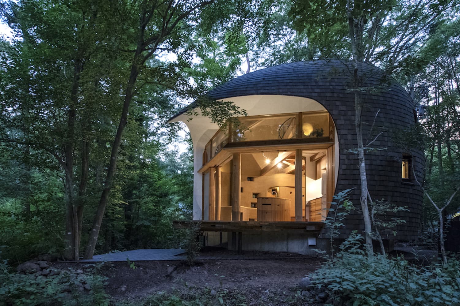 A Tiny House Shaped Like a Shell in Japan Blends Into its Forest ...