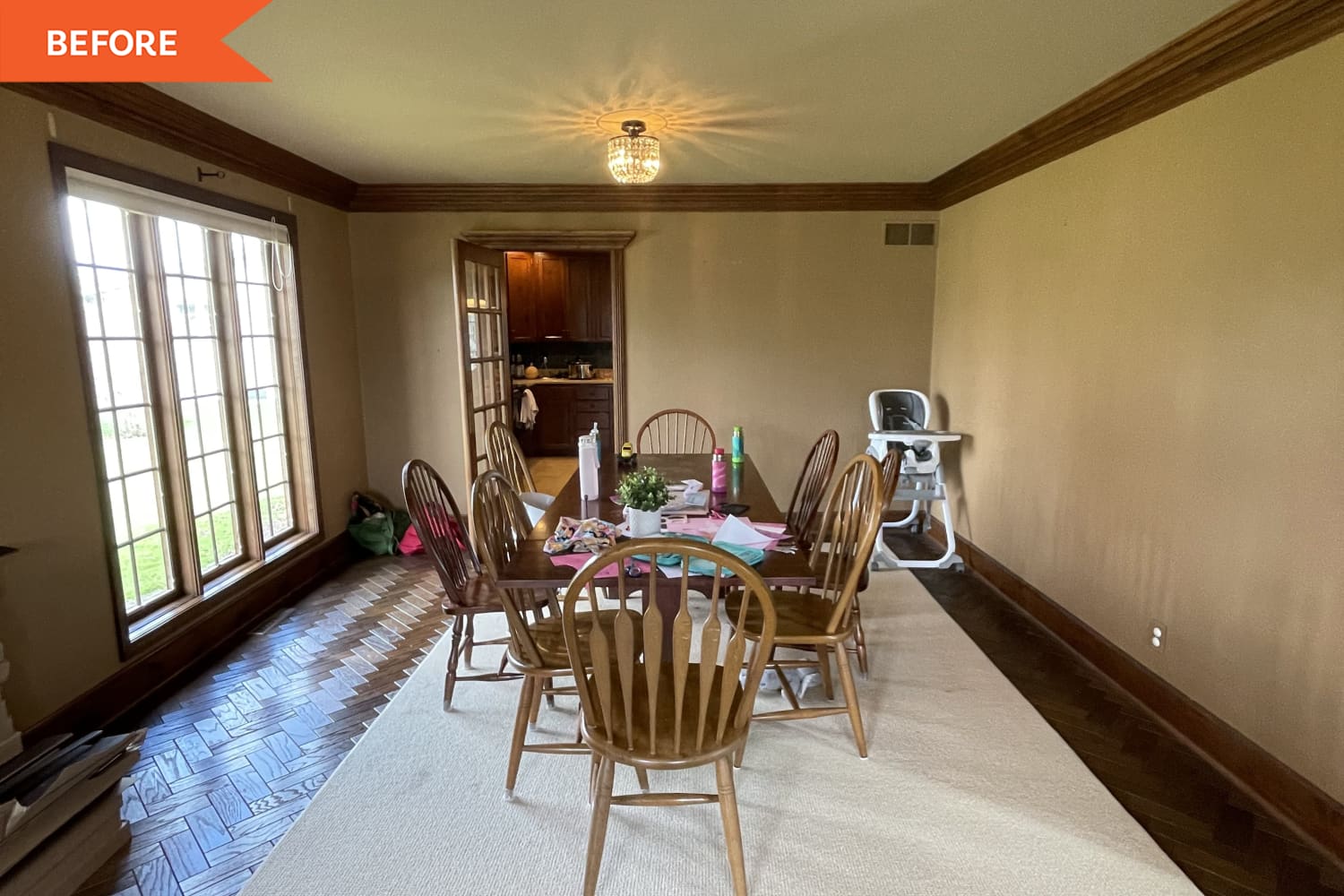 Dining Room Redo with White Paint and Pop of Pink - Before and After ...