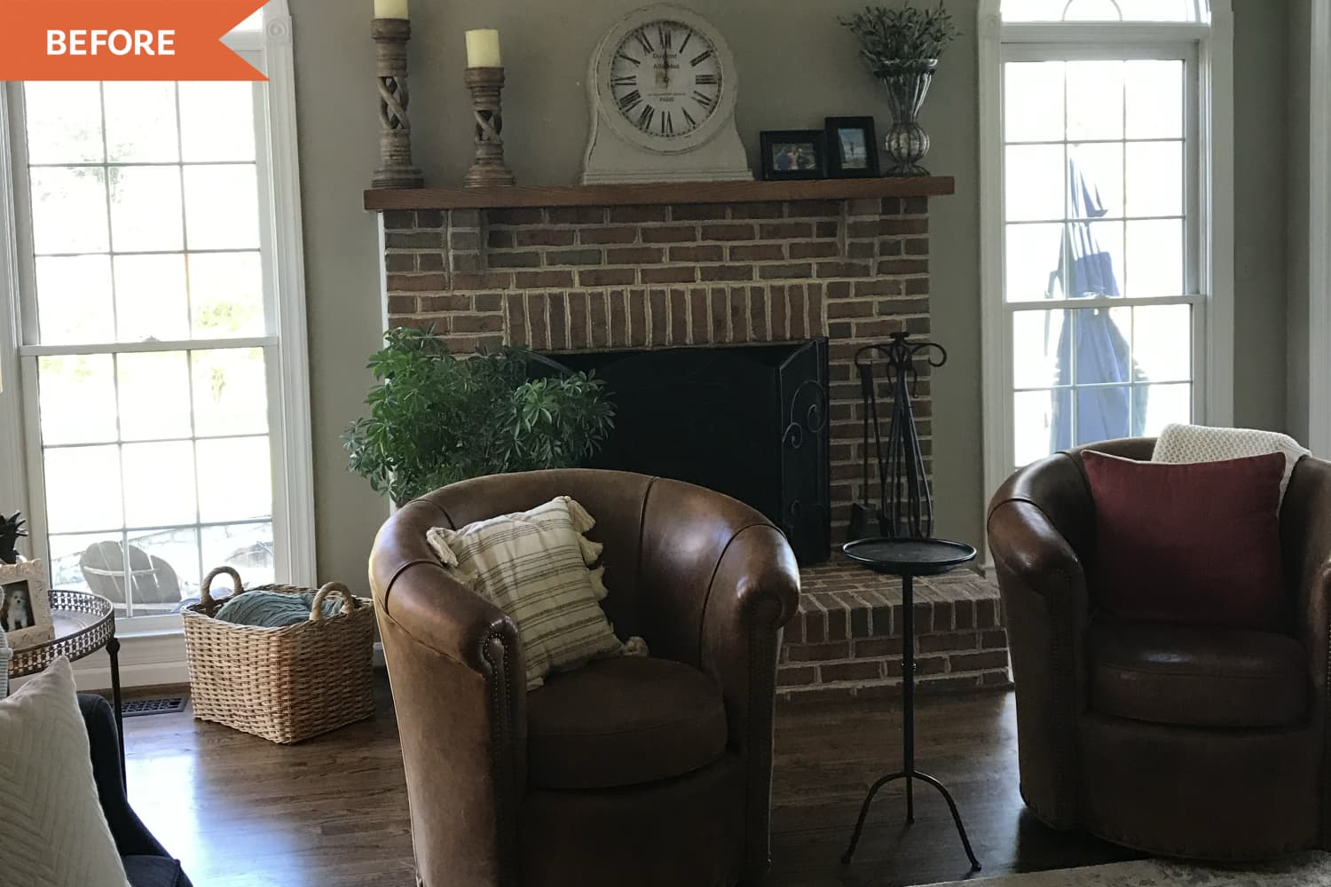 '90s Living Room Redo with Stone Fireplace Feature - Before and After ...
