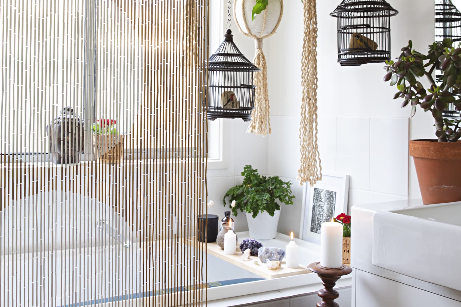 A Beaded Shower Curtain May Be the Best Way to Keep a Small Bath Light ...