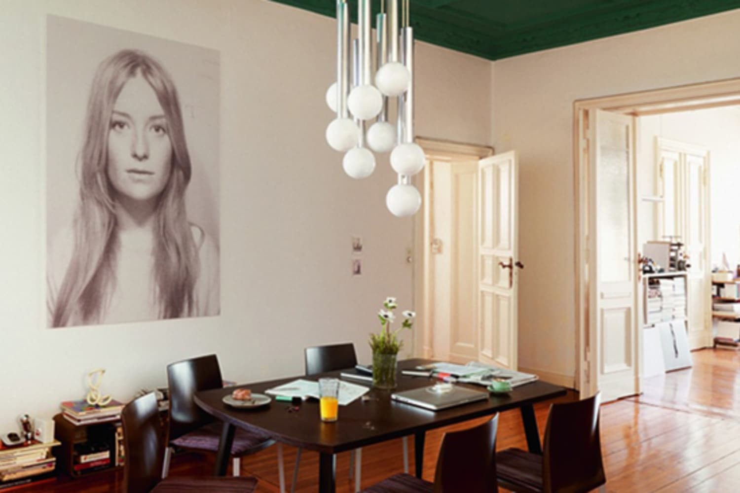 dining room green ceiling