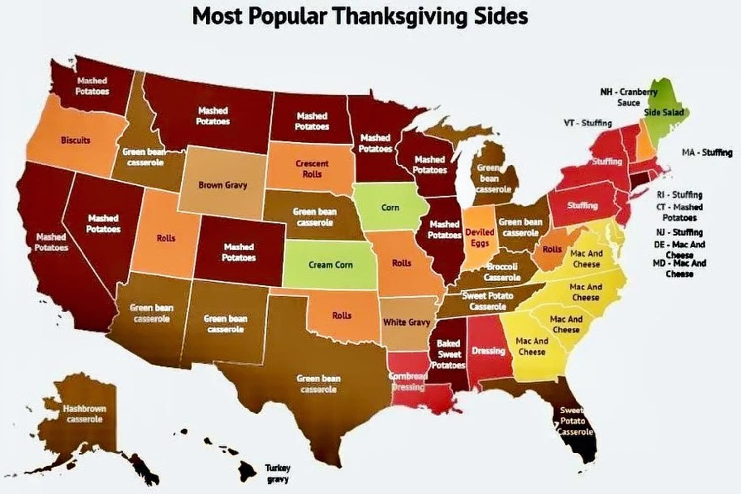 This Map of the Most "Popular" Thanksgiving Sides in Extremely Divisive ...