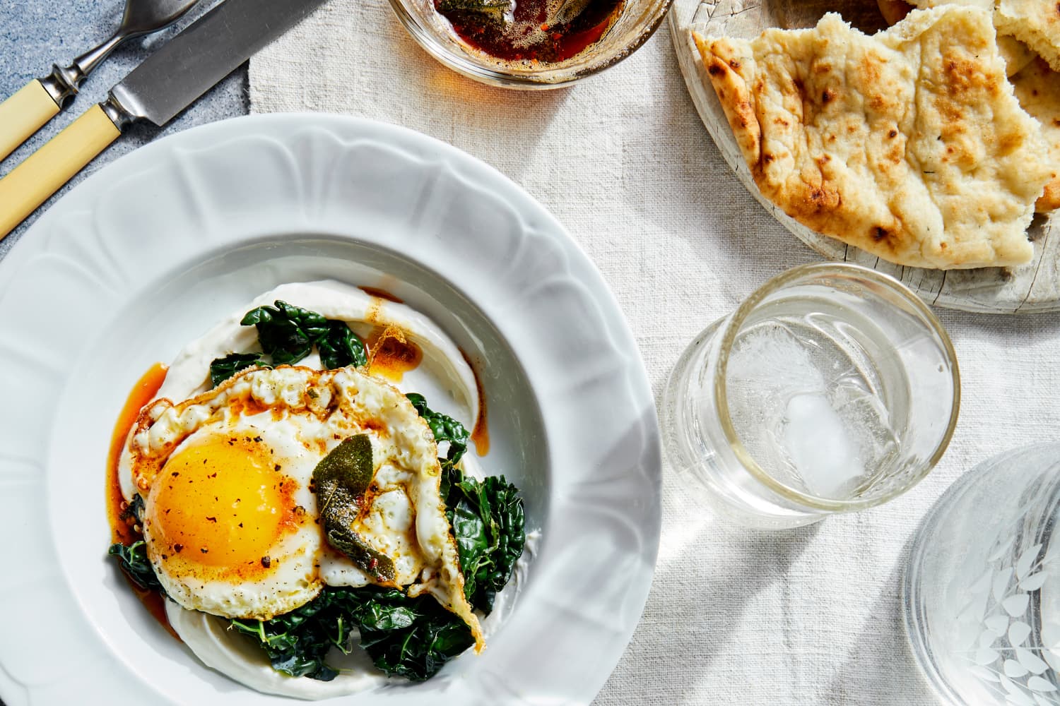 Crispy Fried Eggs with Yogurt, Greens, and Smoked Herb Butter | The Kitchn