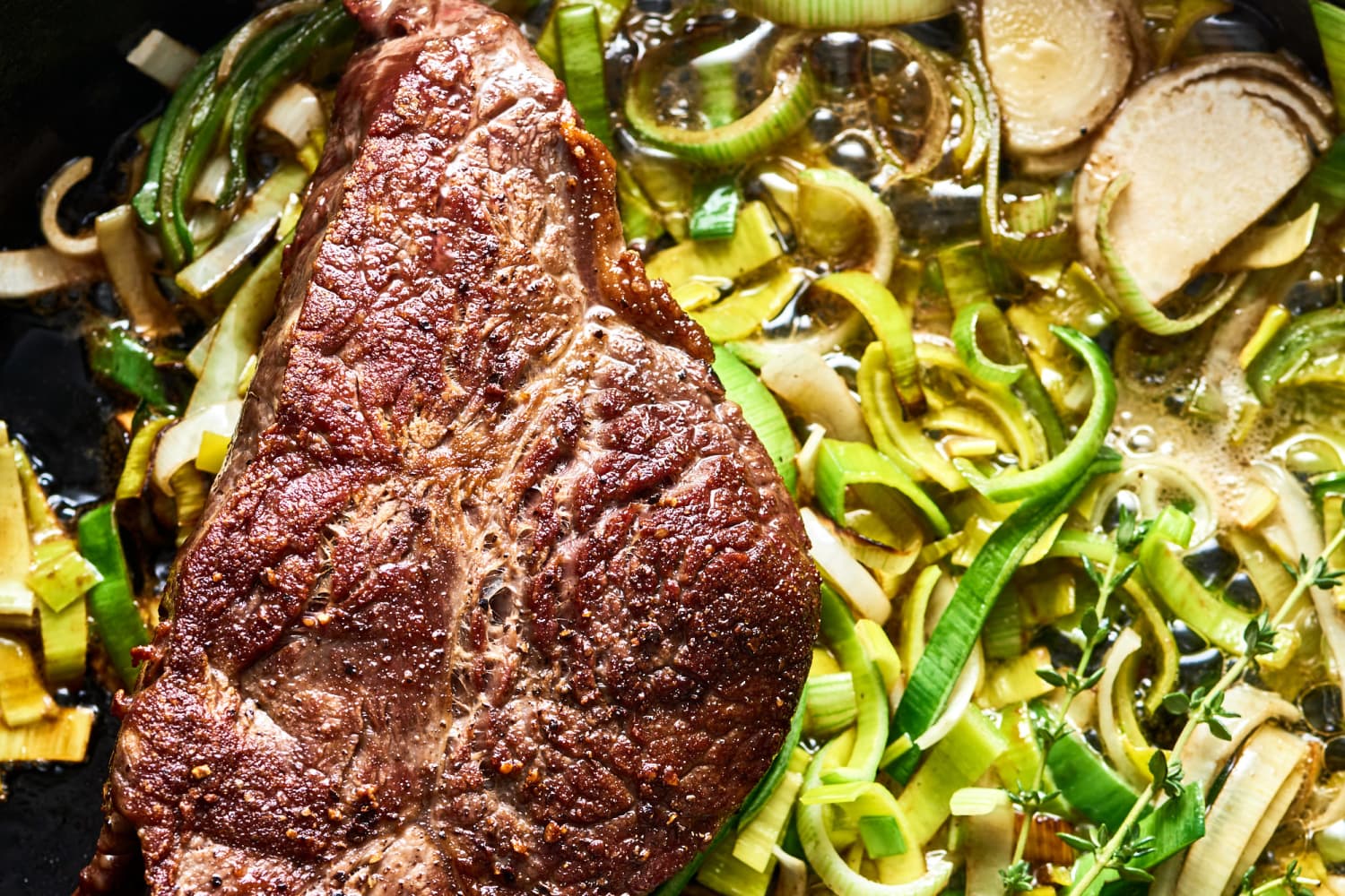 Steak with Melted Leeks Recipe | The Kitchn