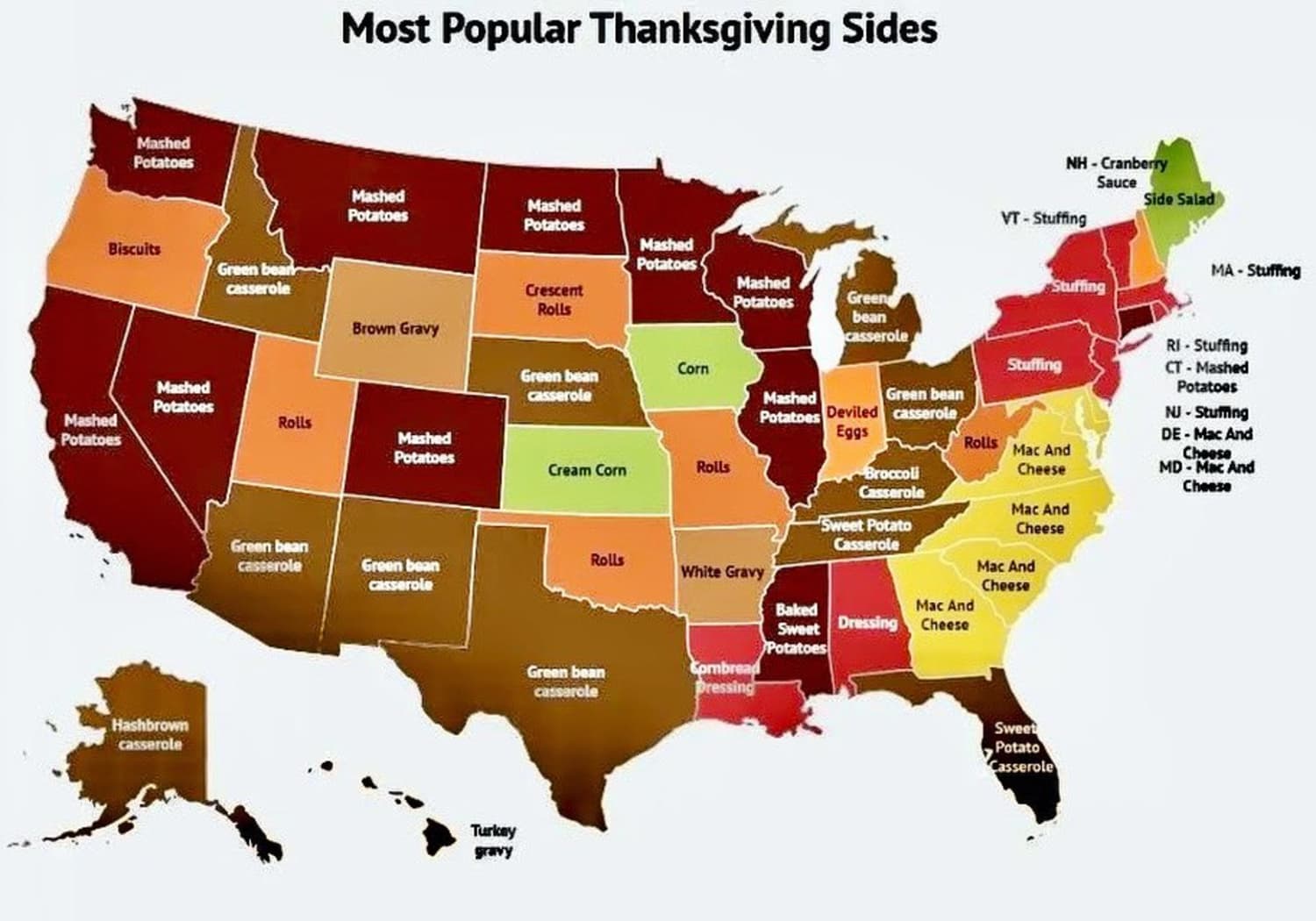 This Map of the Most "Popular" Thanksgiving Sides in Extremely Divisive ...