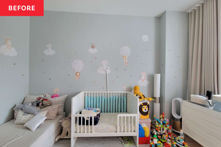 wallpaper panel behind bed