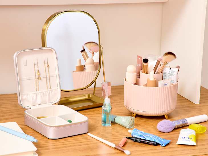 messy makeup vanity