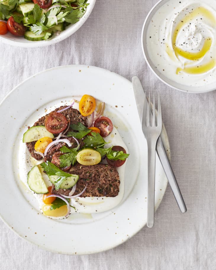 Impossible Kofta Meatloaf with Spiced Yogurt and Tomato-Cucumber Salad ...