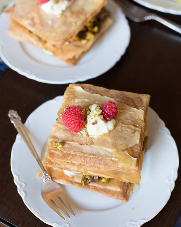 Recipe: Honeyed Phyllo Stacks with Pistachios, Spiced Fruit & Yogurt ...