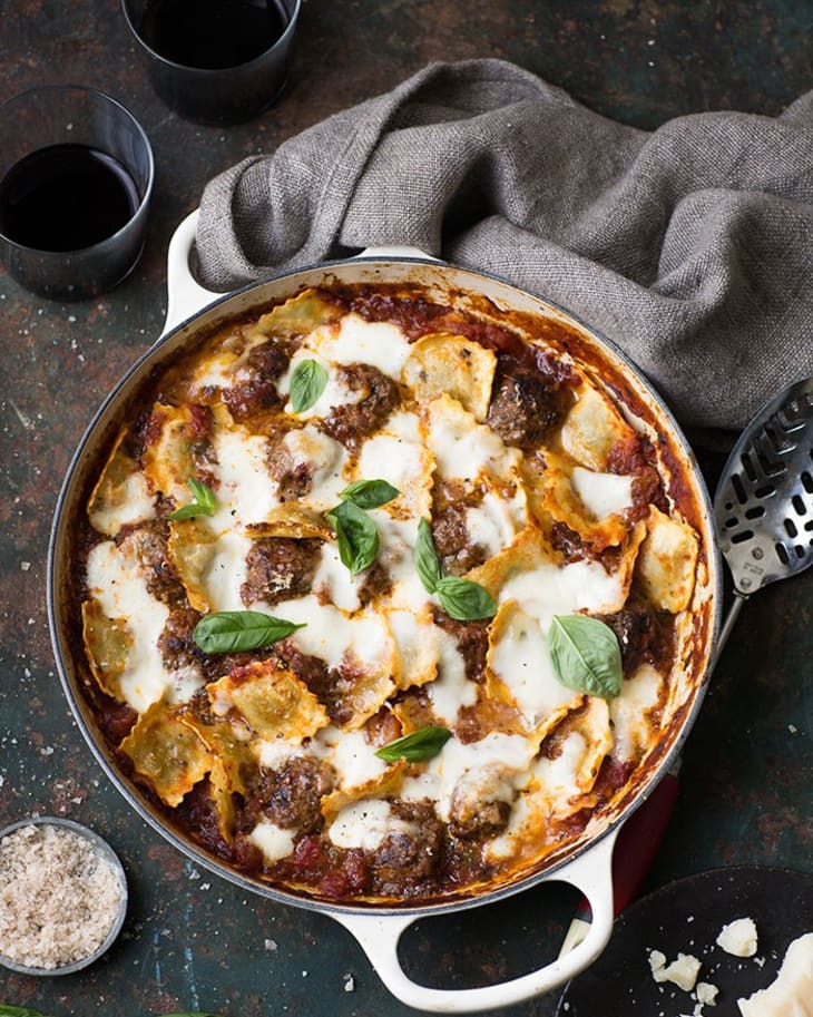 I Want to Dive into This Skillet of Ravioli and Meatballs | The Kitchn
