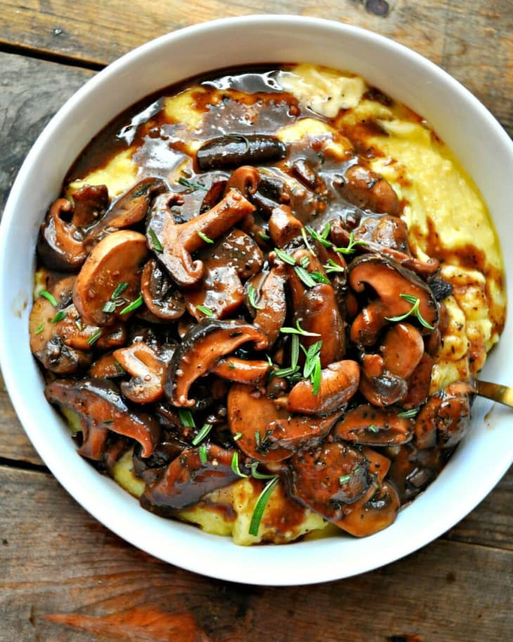 Polenta and Red Wine Mushrooms - Rabbit and Wolves | The Kitchn