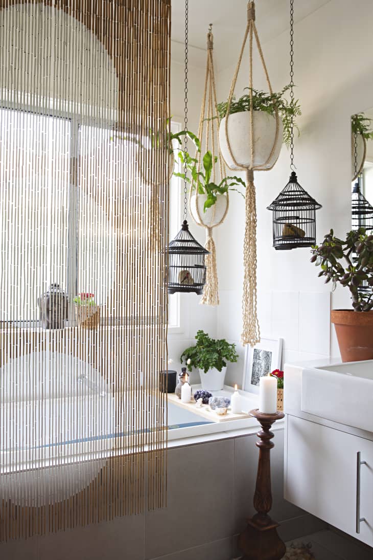 A Beaded Shower Curtain May Be the Best Way to Keep a Small Bath Light ...