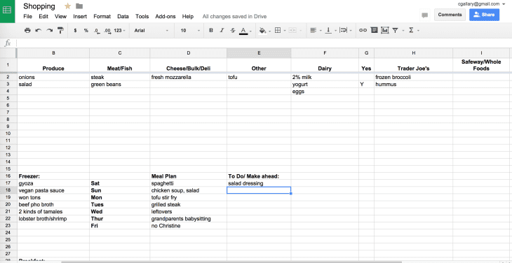 How I Use Google Sheets for Meal Planning | The Kitchn