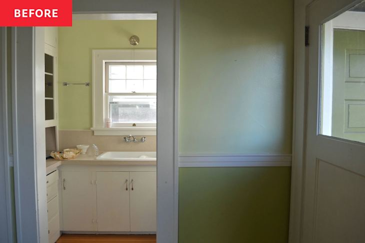 Before & After: Teal Cabinets Transform a Lime Green Kitchen | The Kitchn