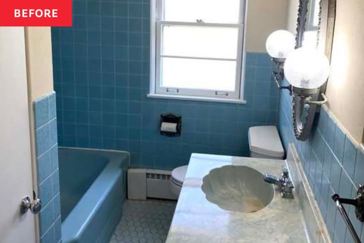 $500 Blue Retro Bathroom Redo - Before and After Photos | Apartment Therapy