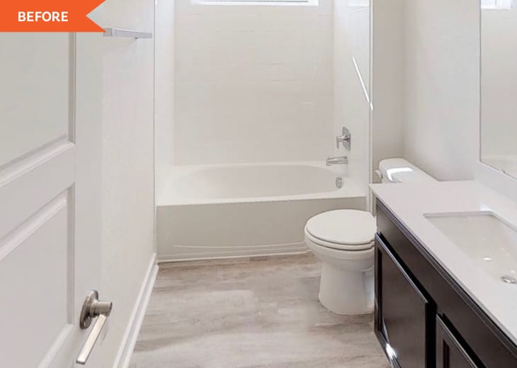 Green Builder Grade Bathroom Redo - Before and After Photos | Apartment ...
