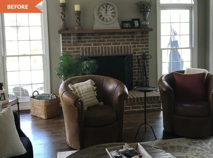 '90s Living Room Redo with Stone Fireplace Feature - Before and After ...