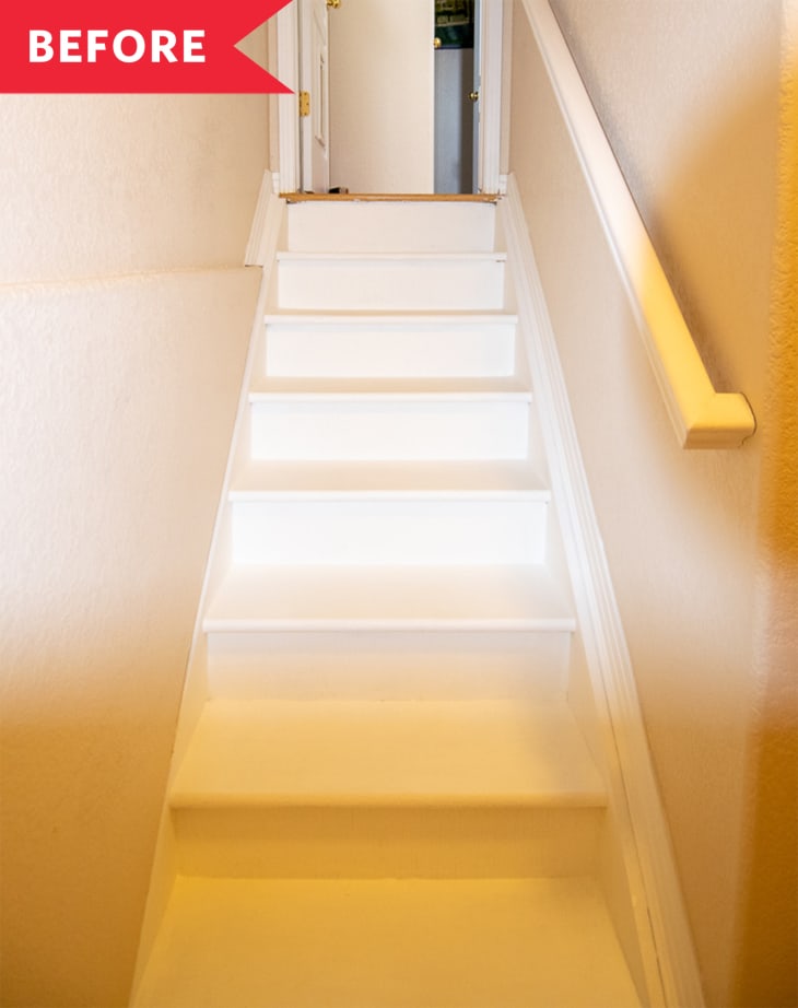 Before and After: Painting Mom's Stairs In A Blue Herringbone Pattern ...