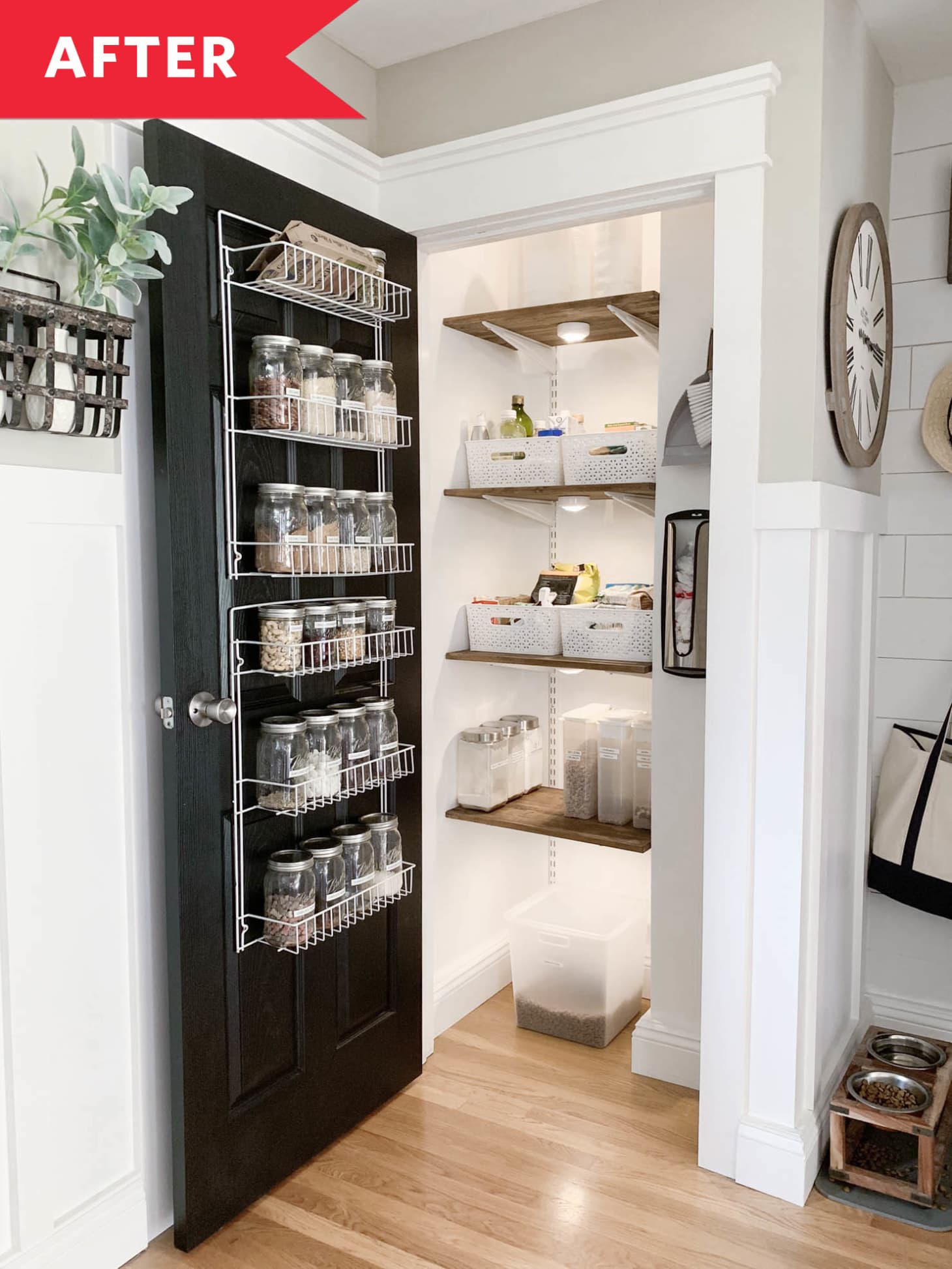 Before And After An Organized Pantry With A Black Painted Door Kitchn