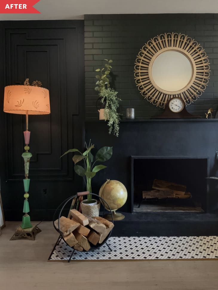 green fireplace wall