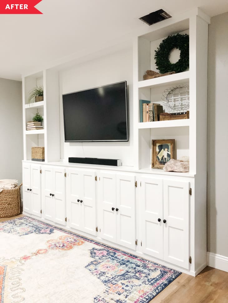 White Living Room Built Cabinets