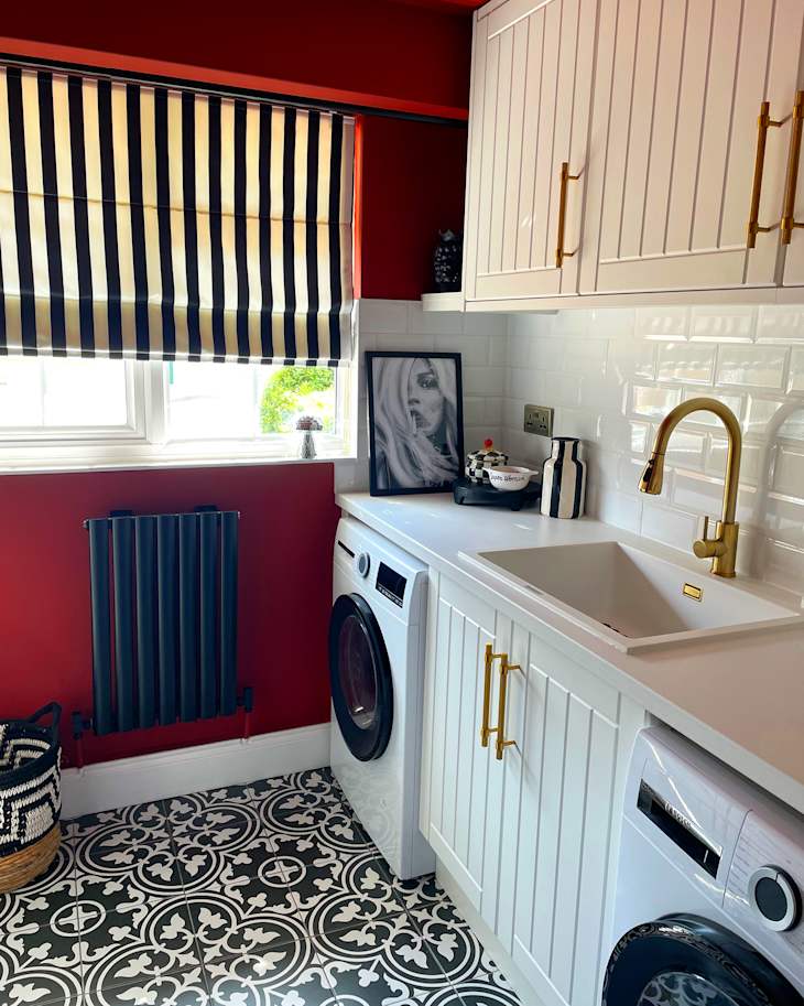 This Laundry Room Makeover Has the Boldest Red Paint | Apartment Therapy