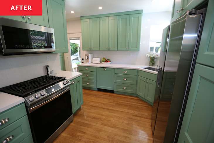 Before & After: Charming Green Cabinets Revive a 1950s Kitchen | The Kitchn