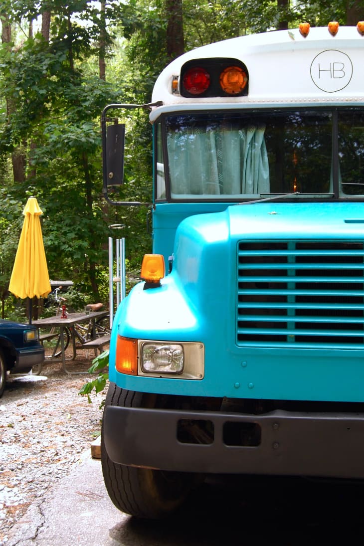 House Tour: A Cute Home in a Small Blue School Bus | Apartment Therapy