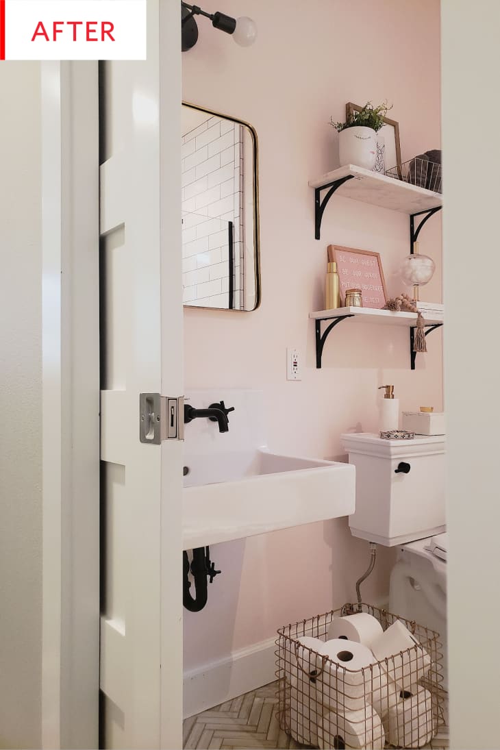 Tiny Bathroom Remodel with Sherwin Williams Pink Paint | Apartment Therapy