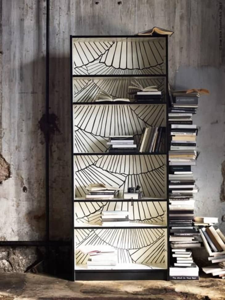 Add Wallpaper to Your Bookcase for an Instant Style Upgrade | Apartment ...