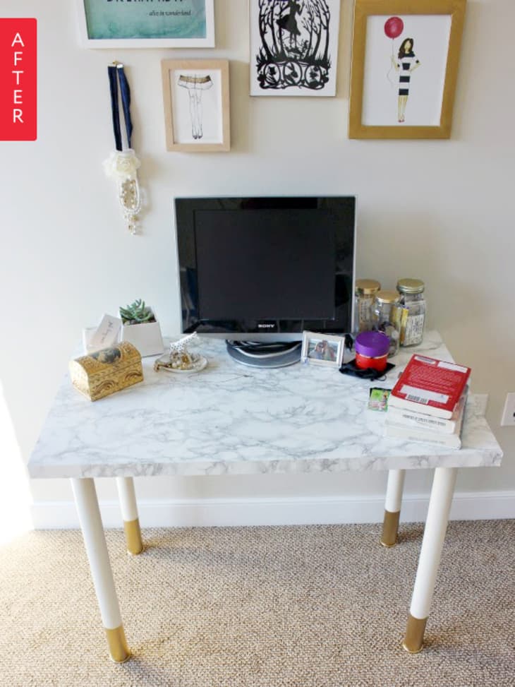Before After IKEA Desk Gets a Quick Glam Makeover Apartment Therapy