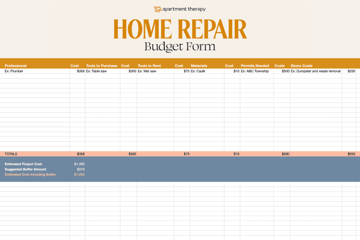 This Is the Google Sheet You Need to Set a Budget for Your Home Repair ...