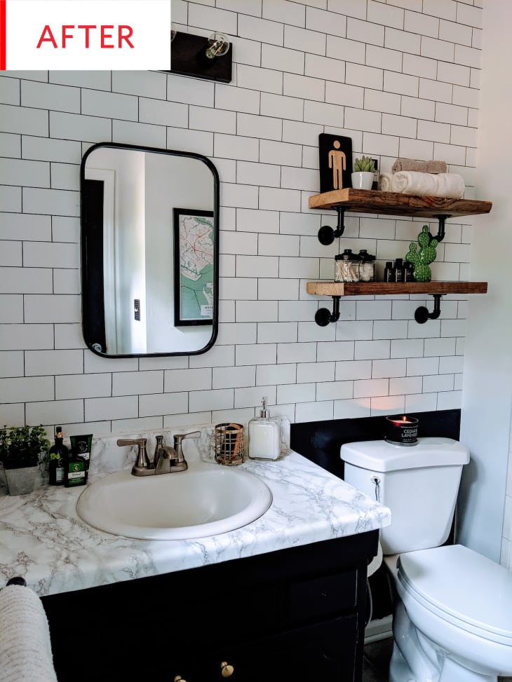 Before and After: Faux Tile and Marble Helped Give This Basic Bathroom ...