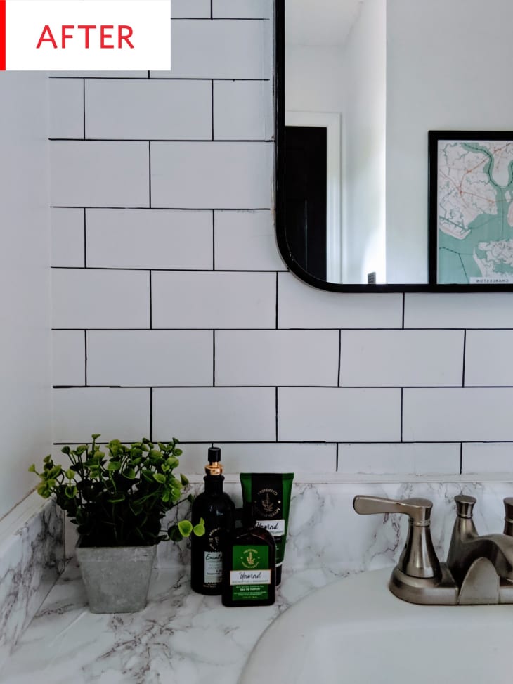 Before and After: Faux Tile and Marble Helped Give This Basic Bathroom ...