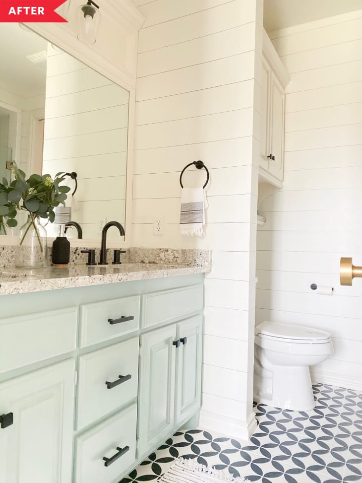 Before and After: DIY Redo of a 1990s Bathroom Featuring Patterned Tile ...