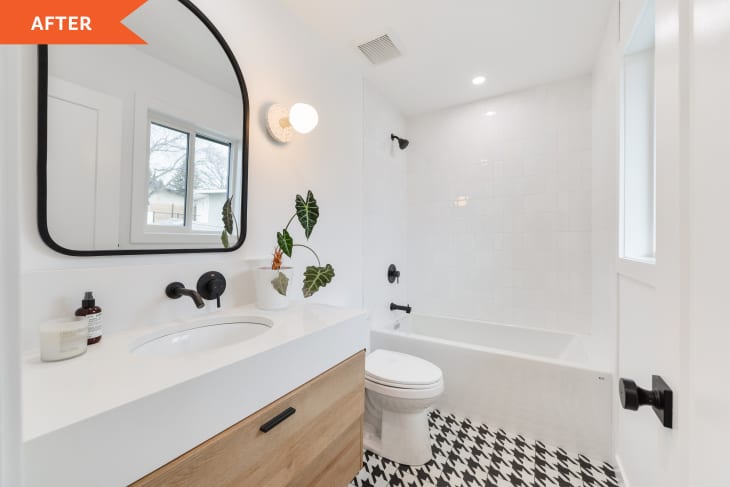 Black and White Bathroom Redo with Houndstooth Tile - Before and After ...