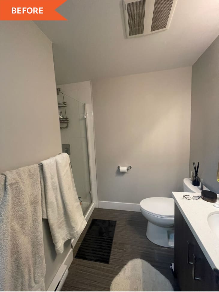Blue Bathroom Redo with DIY Slat Wall - Before and After photos ...