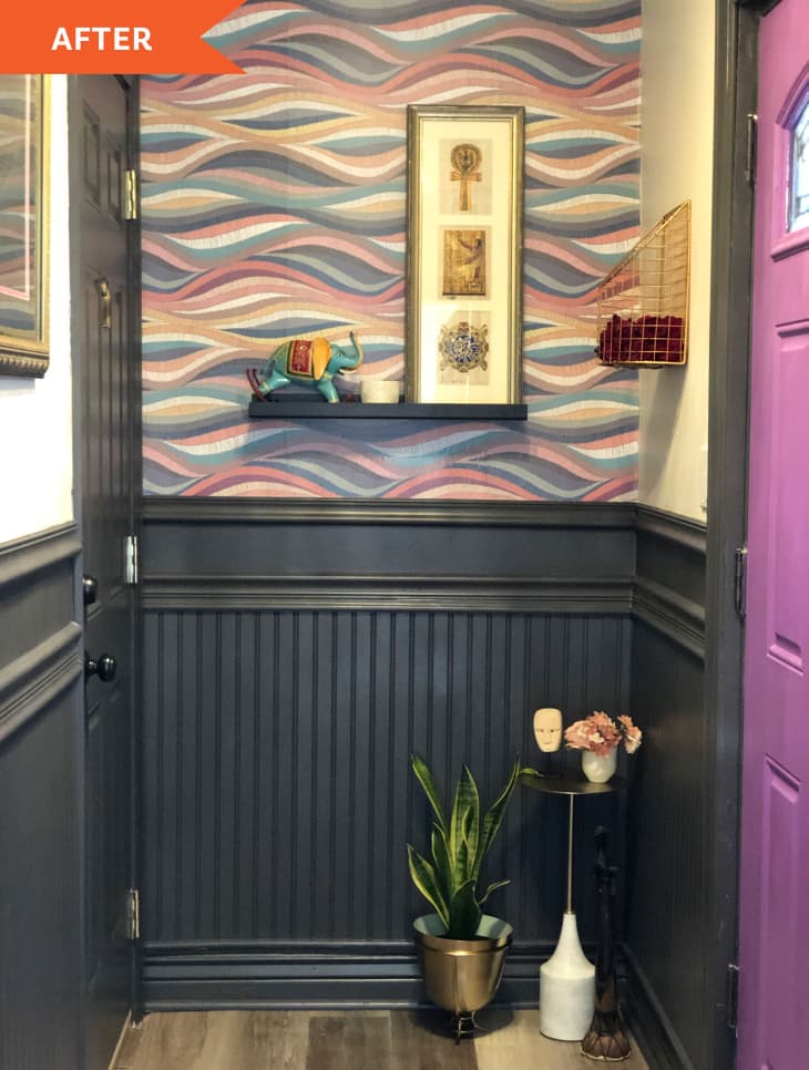 Hallway Redo with Colorful Wallpaper - Before and After Photos ...