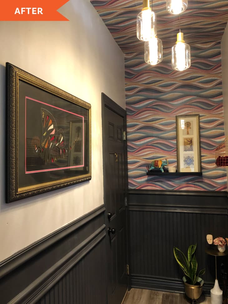Hallway Redo with Colorful Wallpaper - Before and After Photos ...