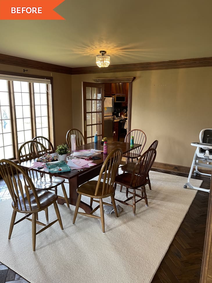 Dining Room Redo with White Paint and Pop of Pink - Before and After ...