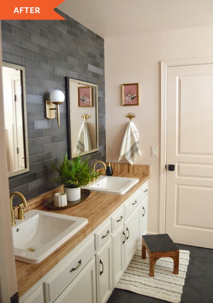 Pink and Gray Bathroom Redo With DIY Tile Wall | Apartment Therapy