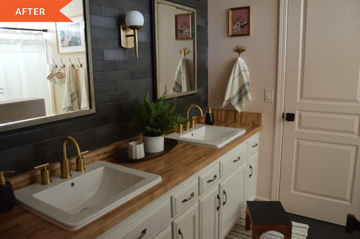 Pink and Gray Bathroom Redo With DIY Tile Wall | Apartment Therapy