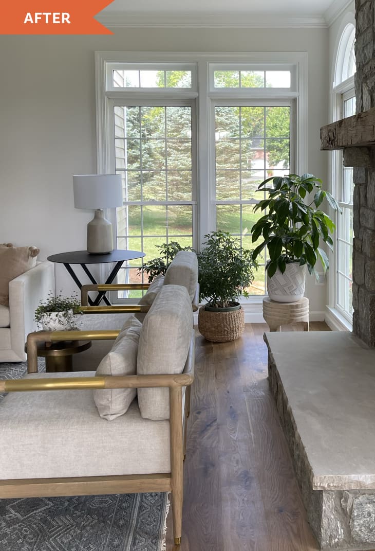 '90s Living Room Redo with Stone Fireplace Feature - Before and After ...