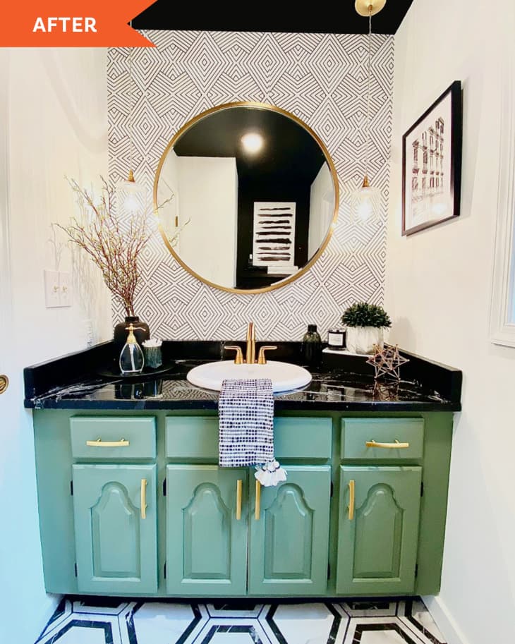 $907 Bathroom Redo with Green Vanity - Before and After Photos ...